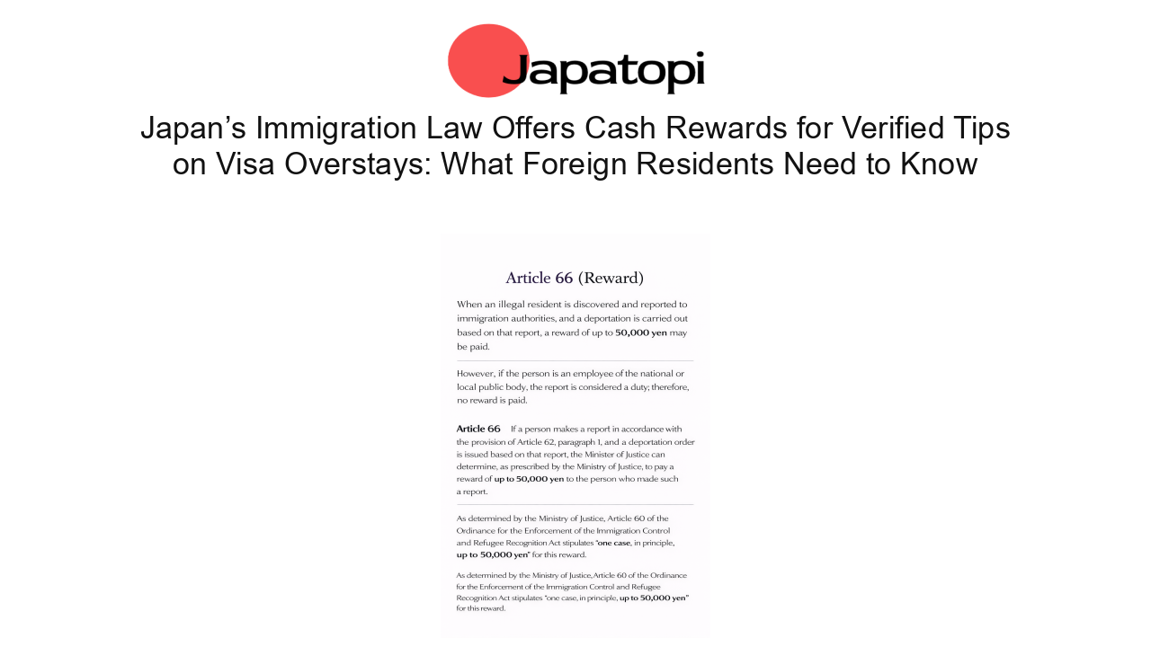 Japan’s Immigration Law Offers Cash Rewards for Verified Tips on Visa ...